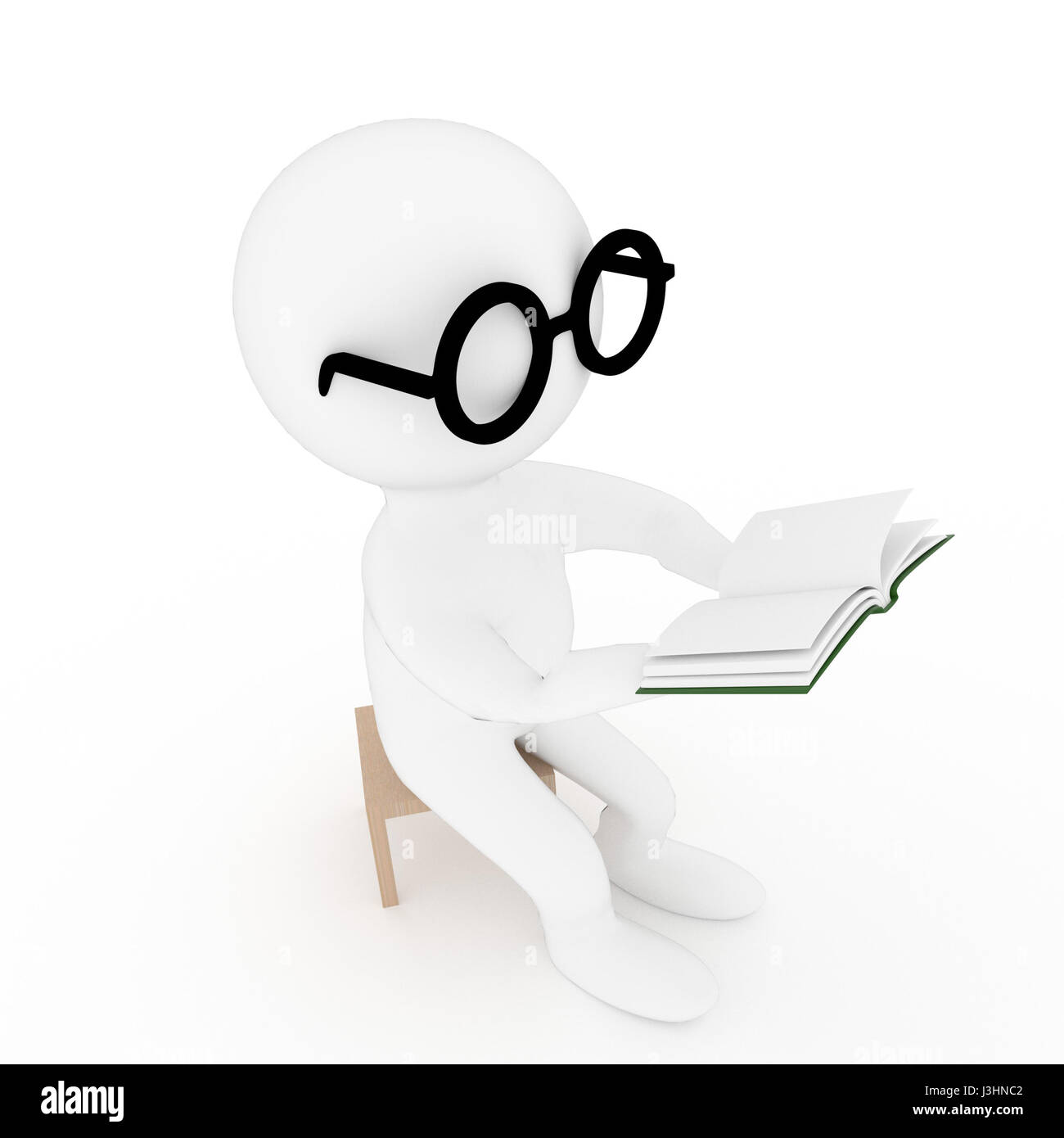 small people reading book on isolated white background in 3D rendering ...