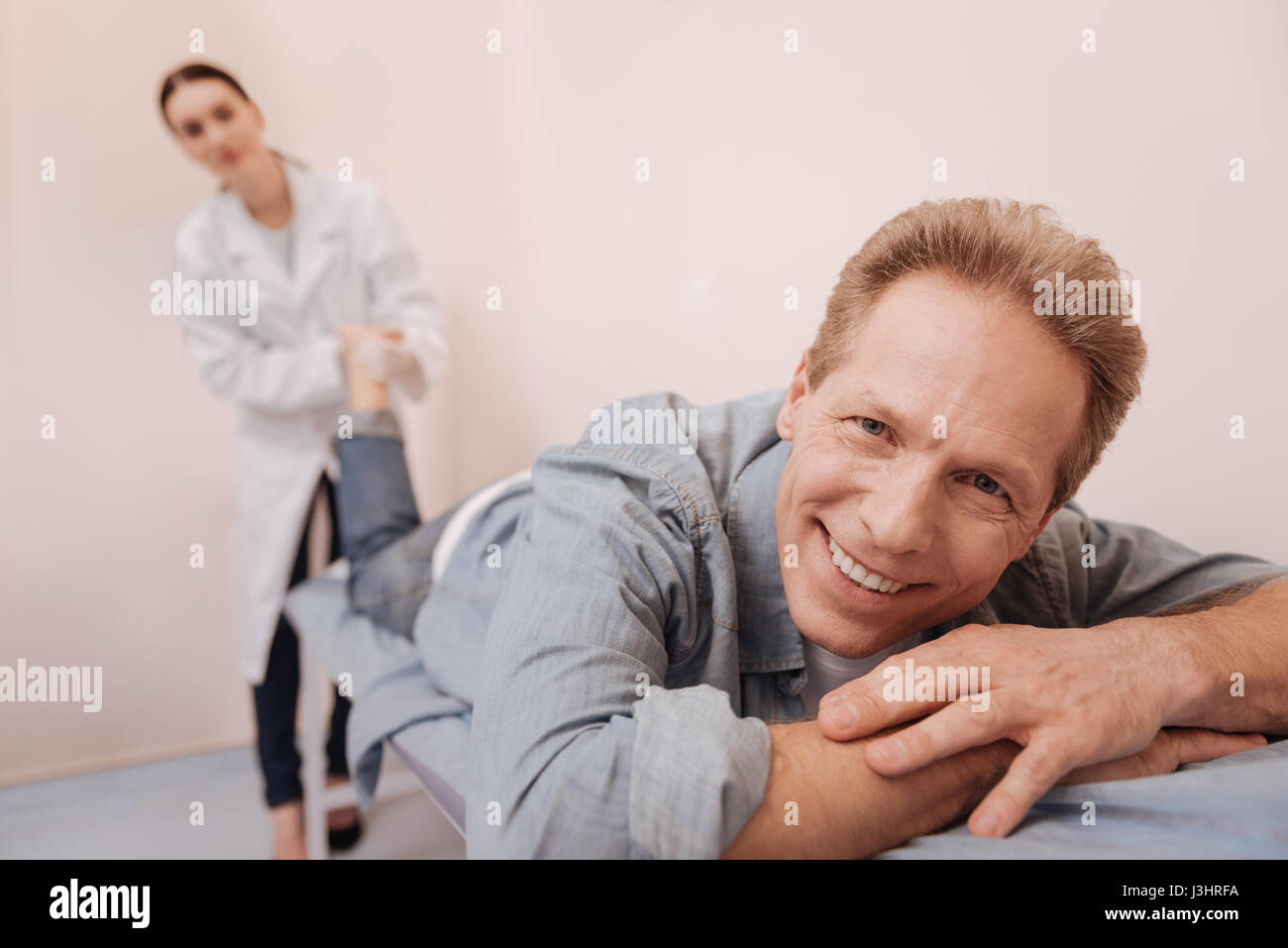 Enjoying the procedure. Relieved nice smiling patient feeling much ...