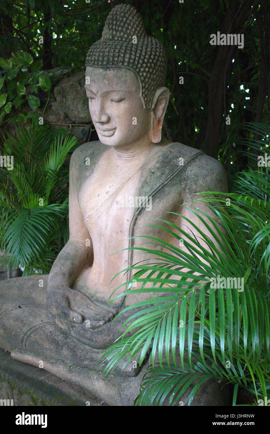 Seated statue of the Buddha outside Wat Phnom in the Royal Palace ...