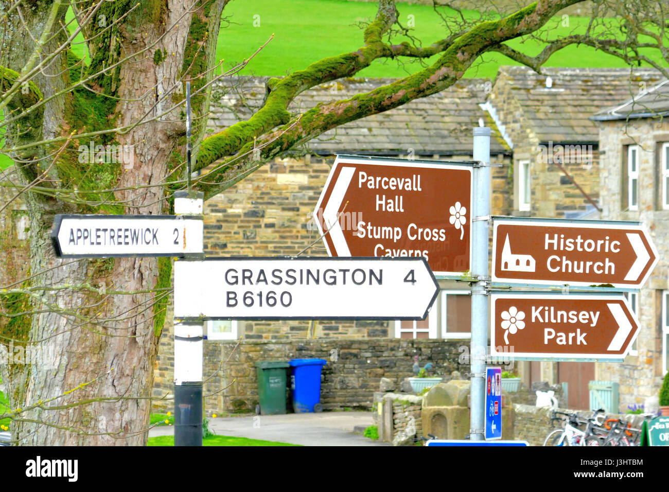 So many signs .Burnsall Stock Photo - Alamy