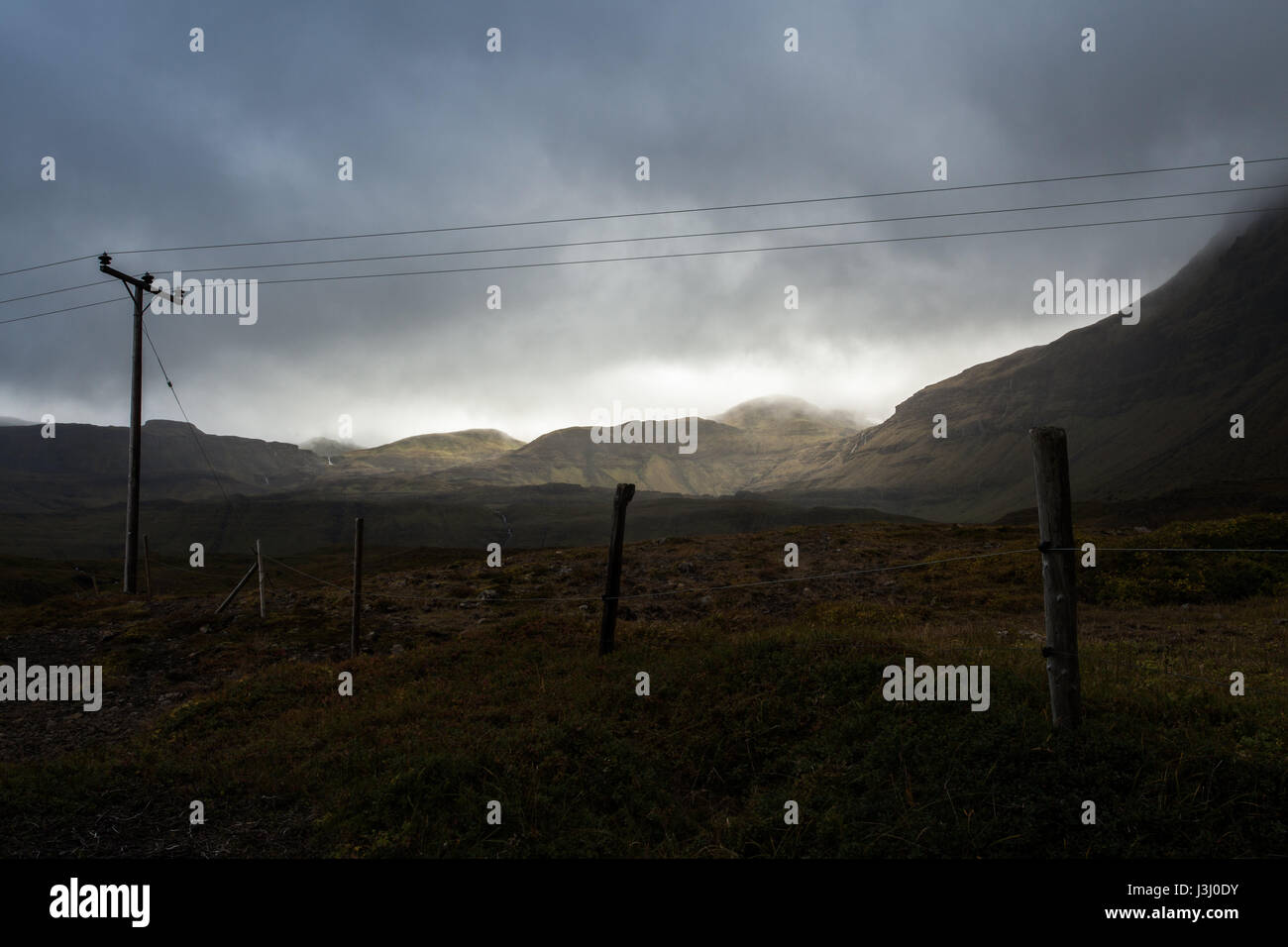 Power pole in Iceland. Light and shadow over the landscape. Beautiful ...