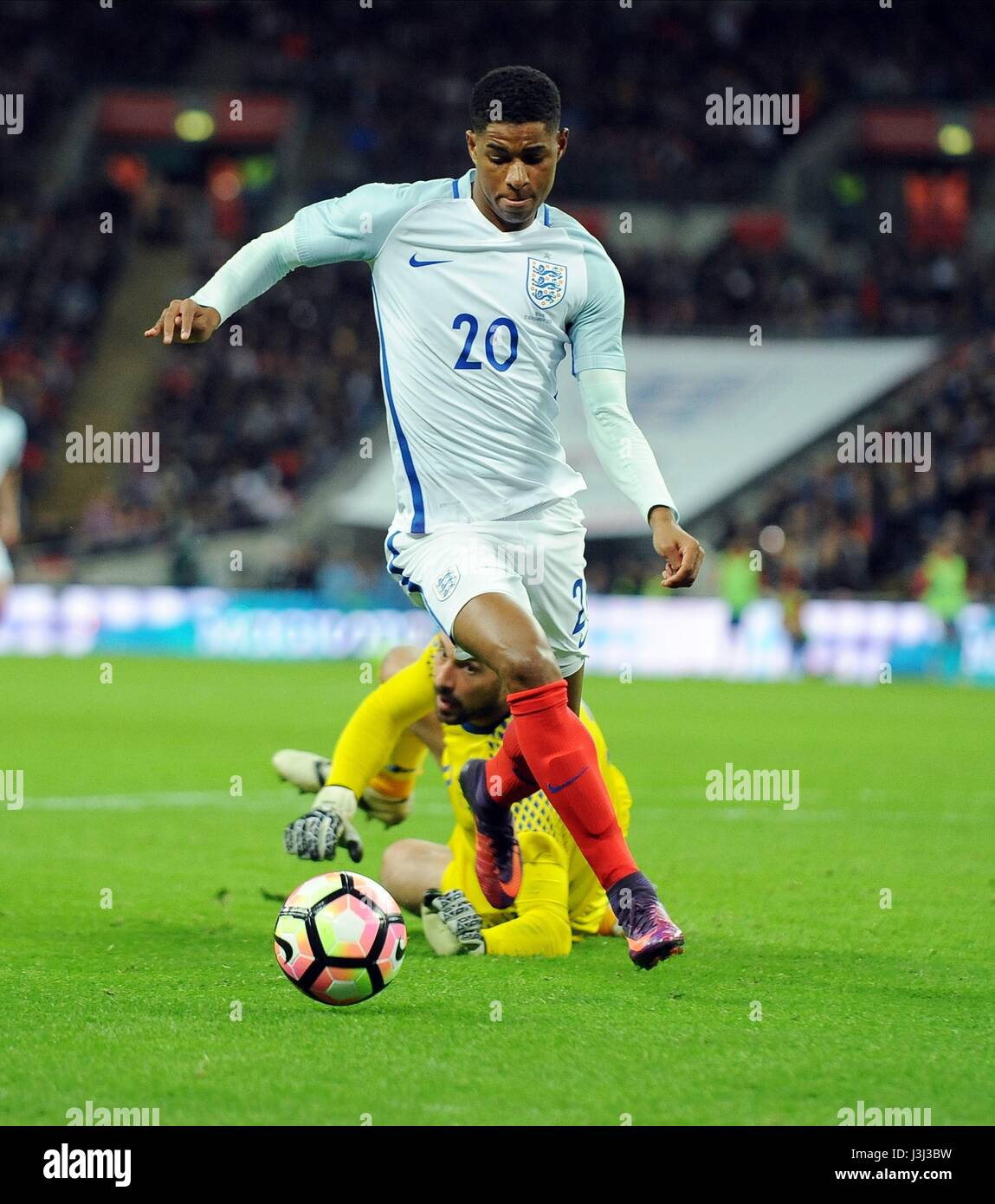 MARCUS RASHFORD OF ENGLAND IS ENGLAND V SPAIN WEMBLEY STADIUM LONDON ...