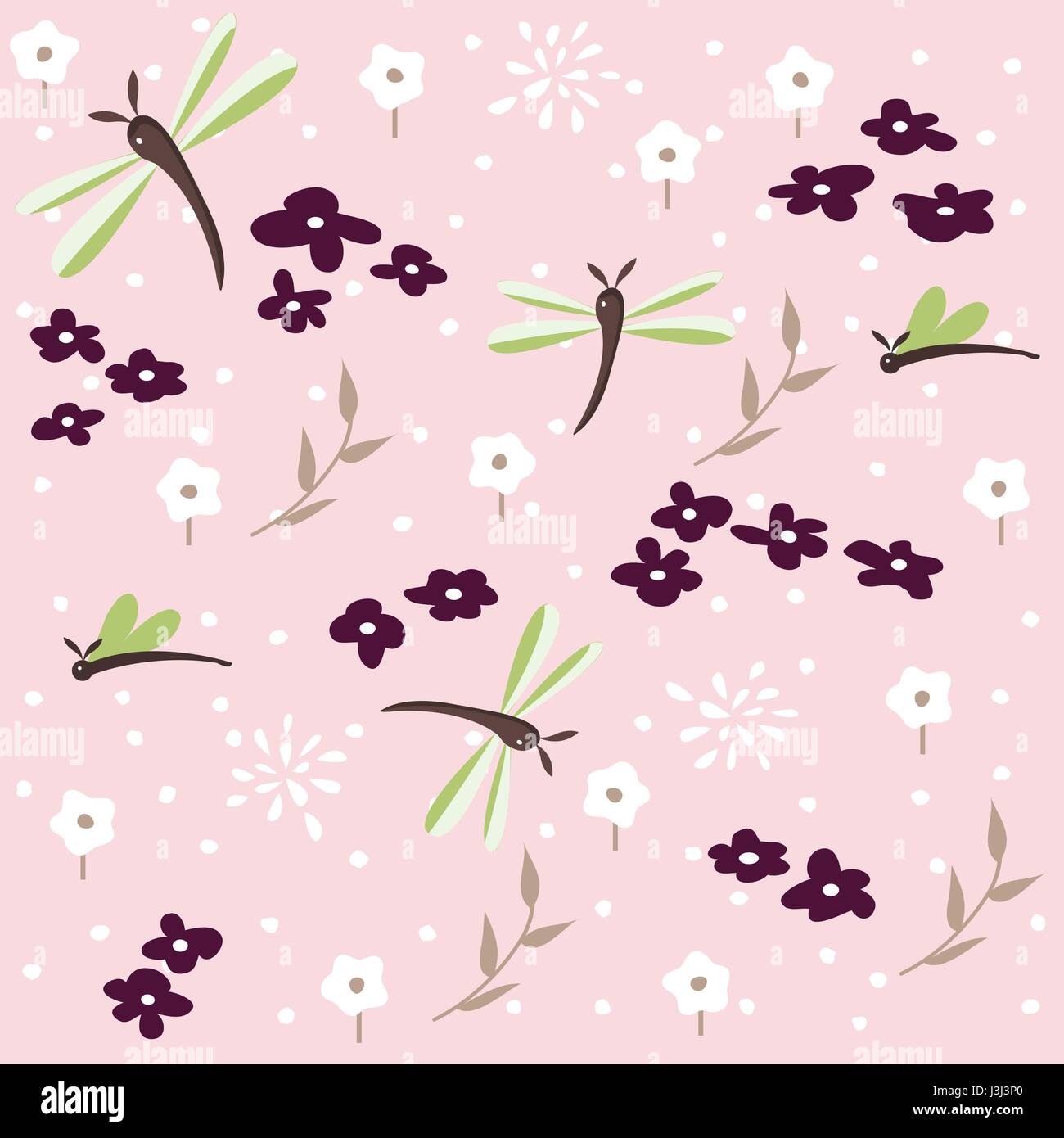 Dragonfly seamless floral pattern Stock Vector Image & Art - Alamy