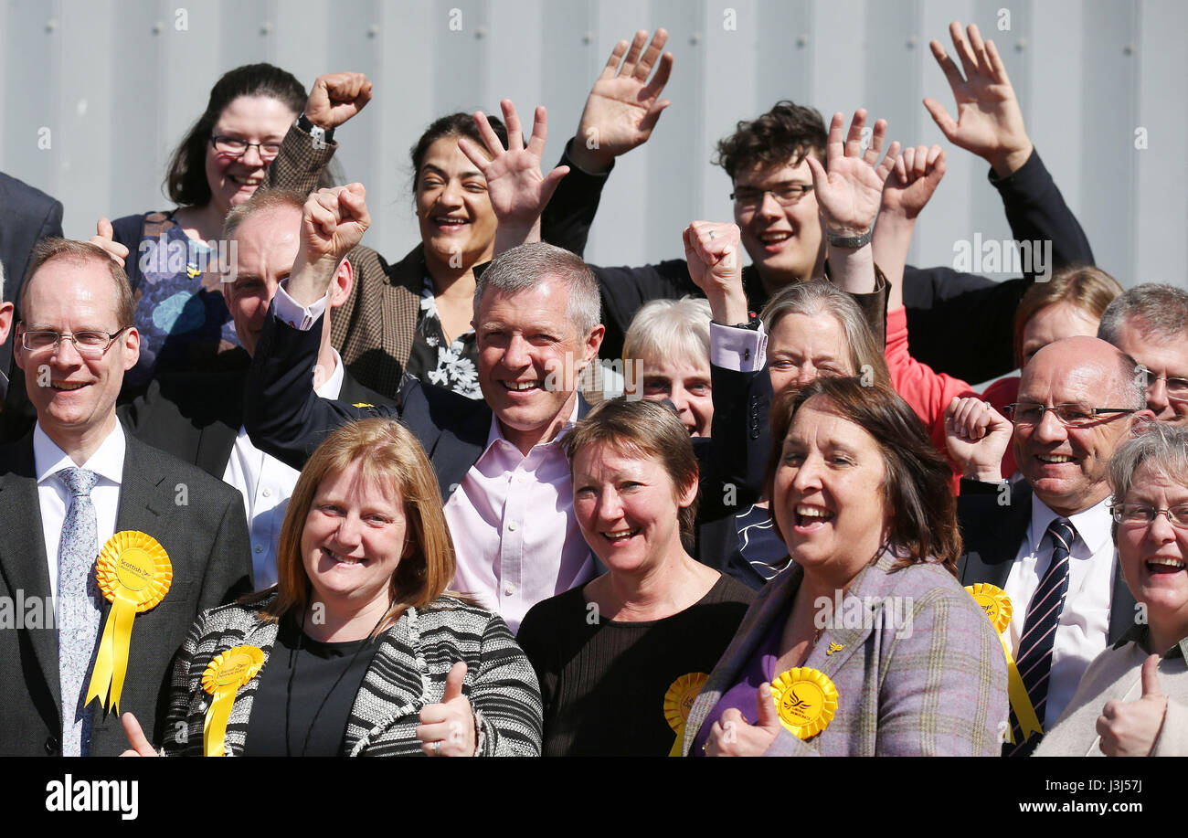 Scottish Liberal Democrat leader Willie Rennie (centre) celebrates with ...