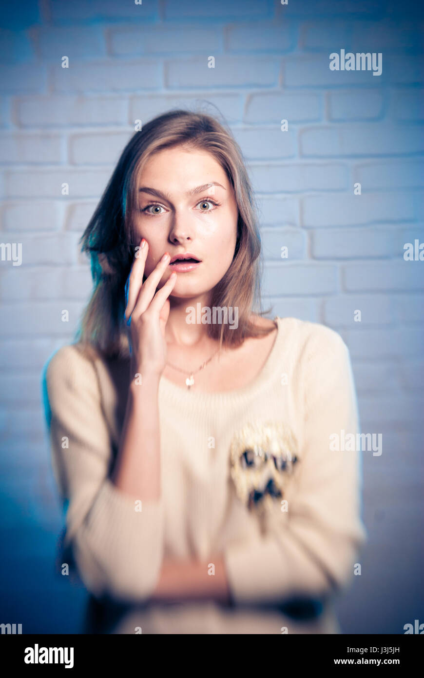 Good beautiful girl with bright emotions Stock Photo - Alamy