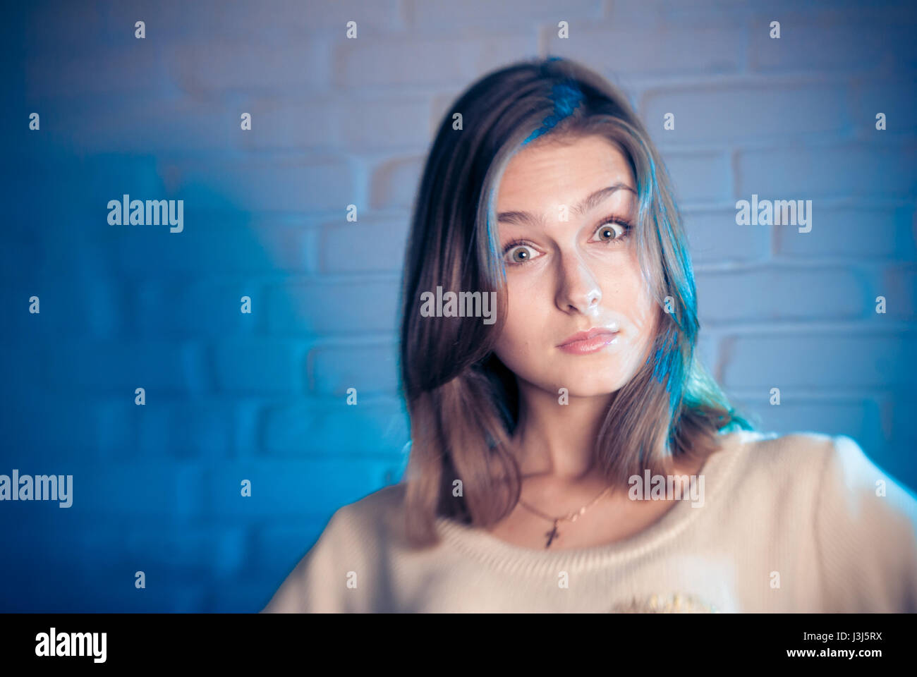 Good beautiful girl with bright emotions Stock Photo - Alamy