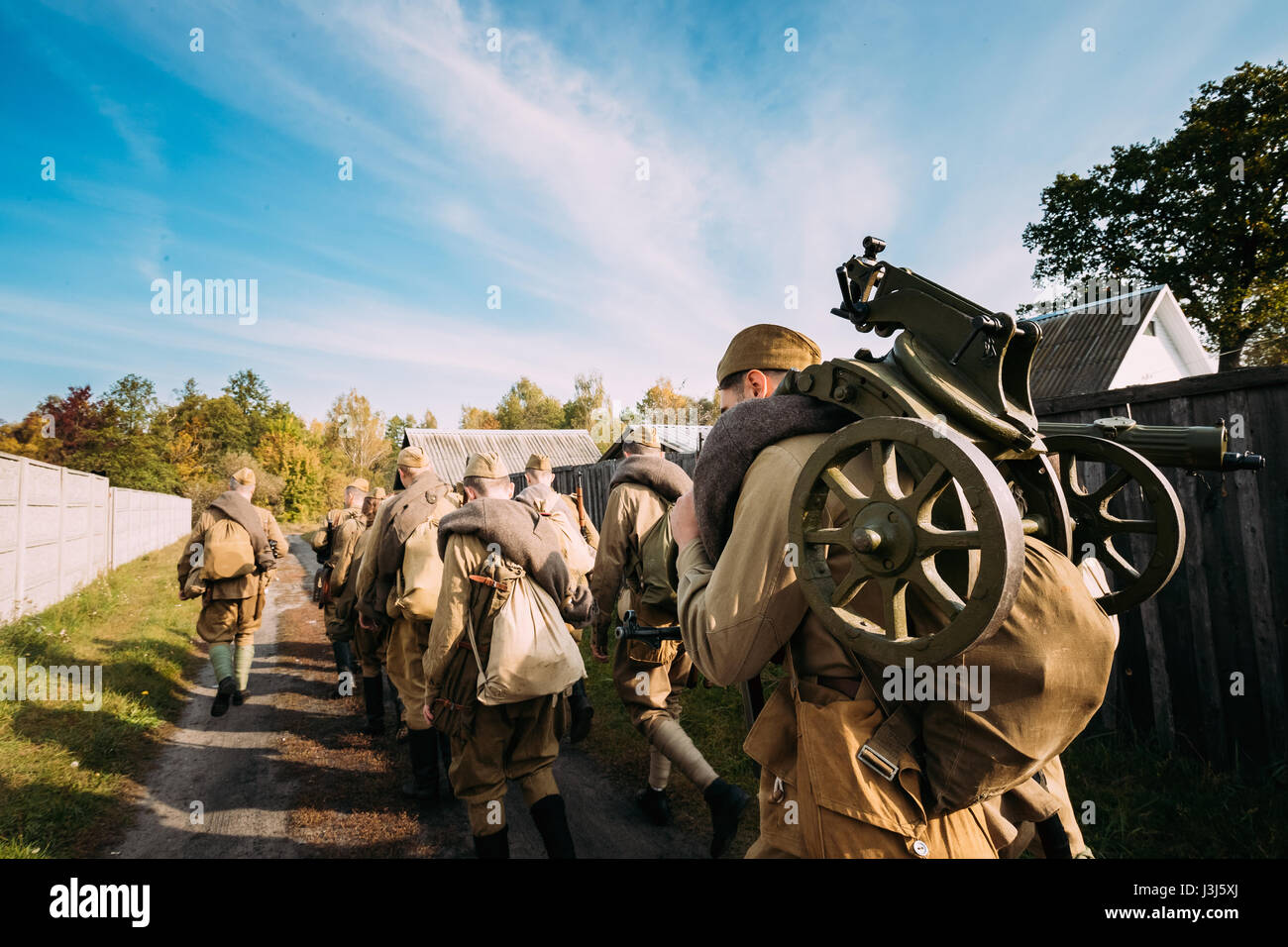 Group Of Re-enactors Dressed As Soviet Russian Red Army Infantry ...