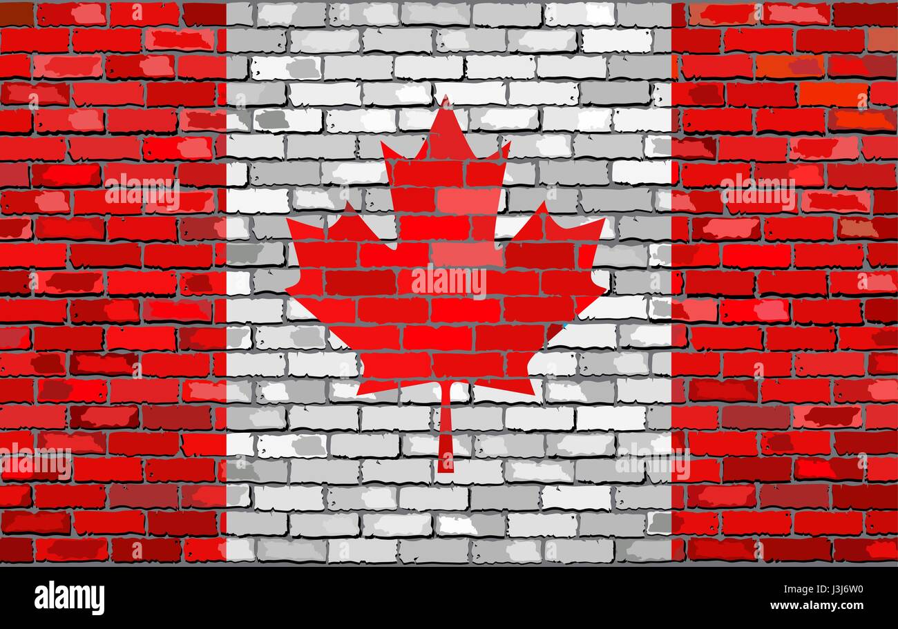 Canadian flag on brick textured background, Flag of Canada painted on ...