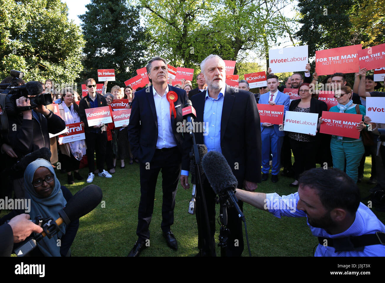 Labour leader Jeremy Corbyn in Liverpool with Steve Rotheram, after was ...