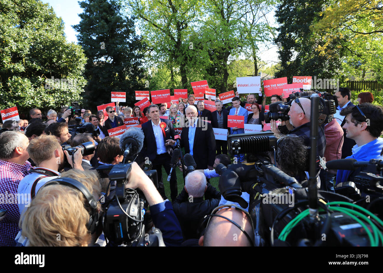 Labour leader Jeremy Corbyn in Liverpool meeting Steve Rotheram, after ...