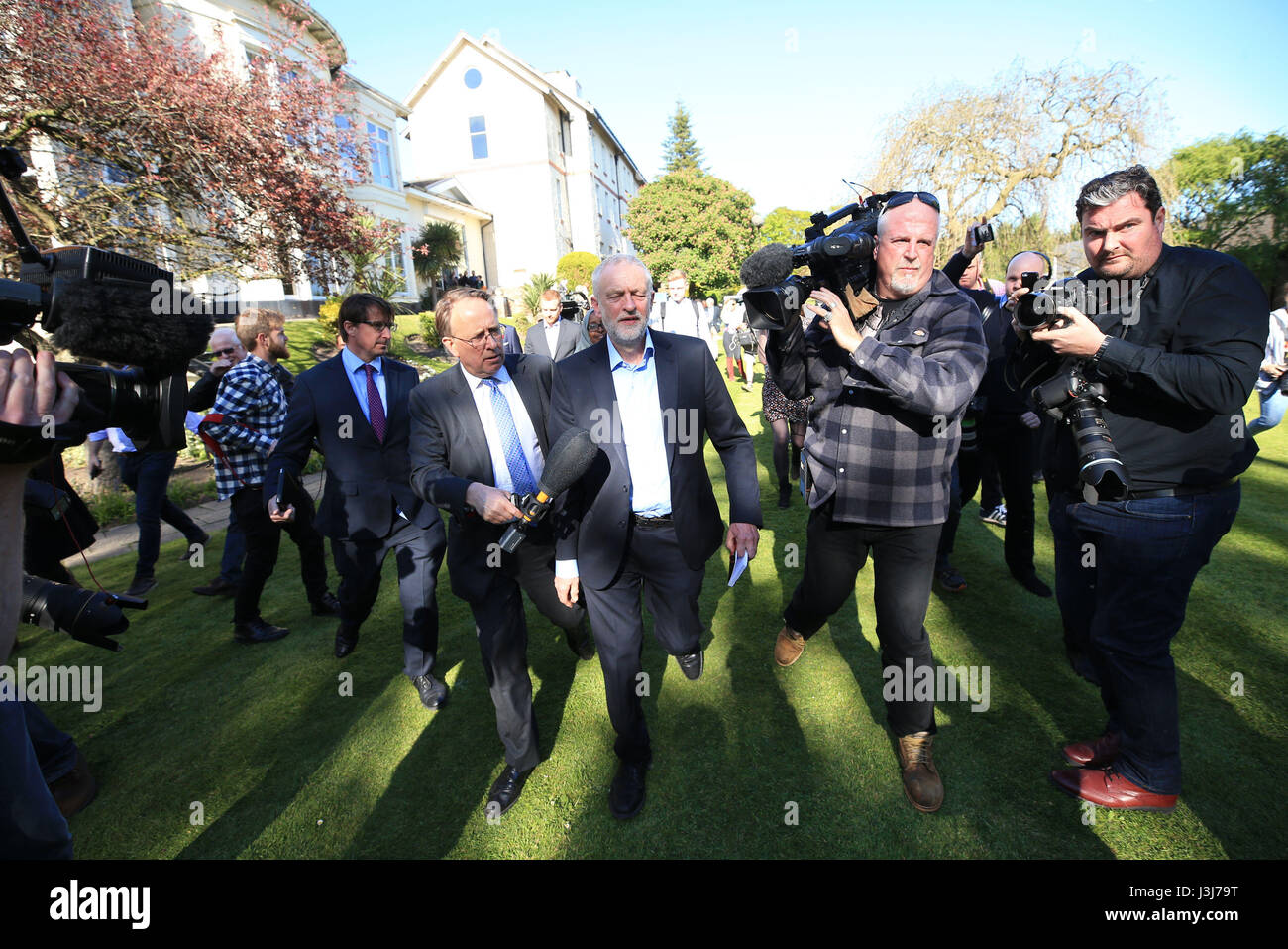 Labour leader Jeremy Corbyn in Liverpool arriving to meet Steve ...