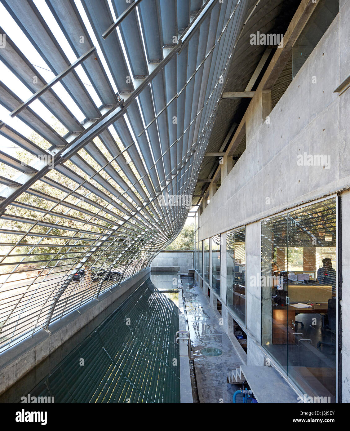 Entrance area under steel canopy with pool. The Pool Studio of Matharoo ...
