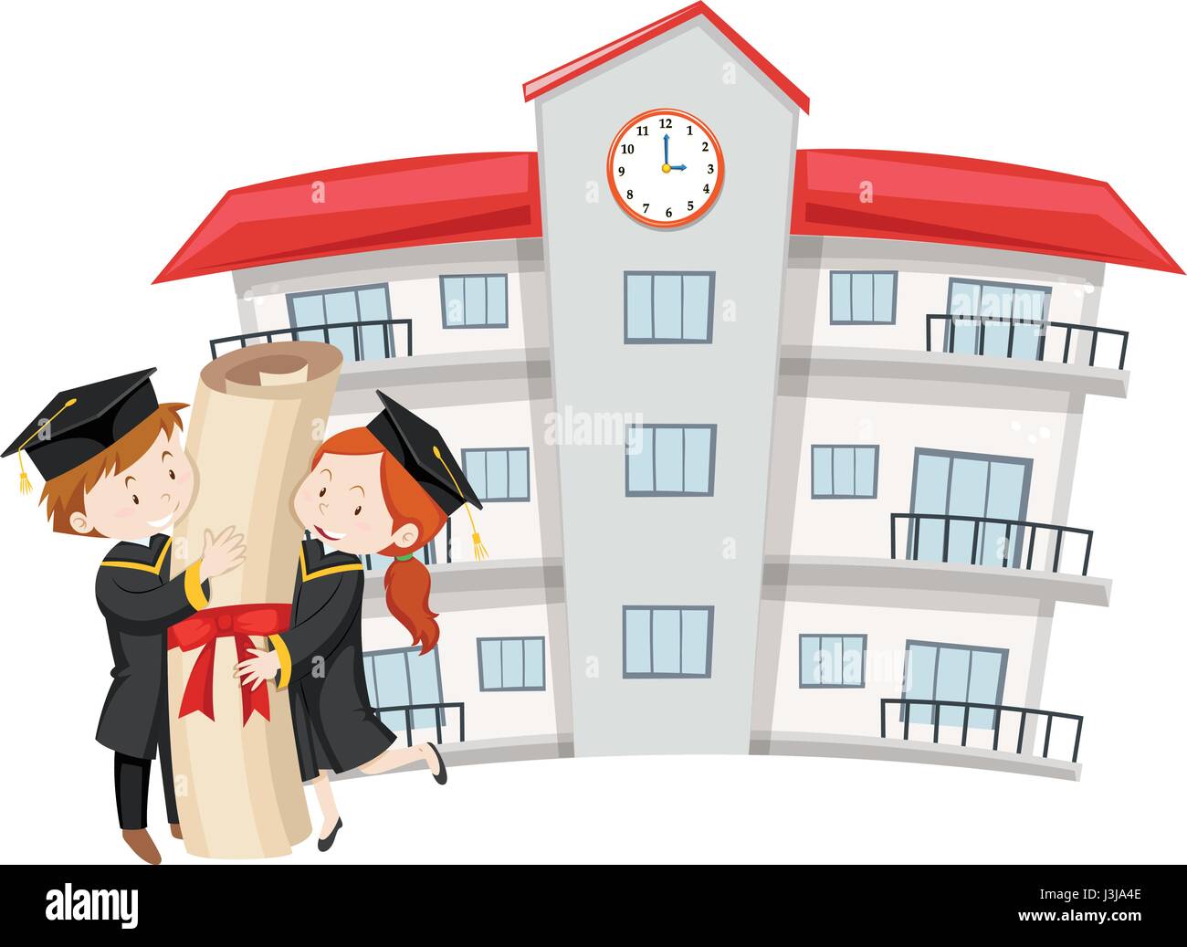 Two graduation kids at school illustration Stock Vector Image & Art - Alamy