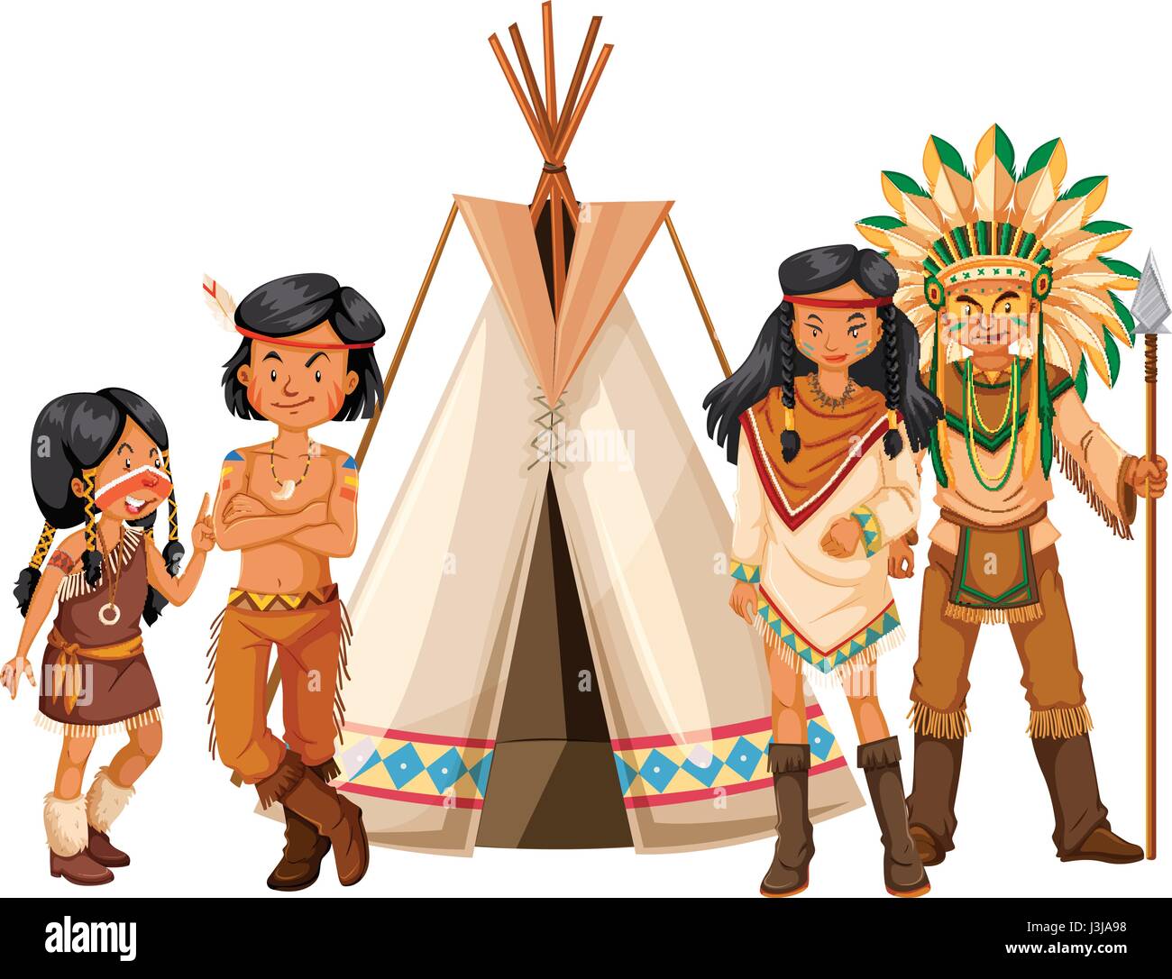 Native american indians standing by the teepee illustration Stock ...