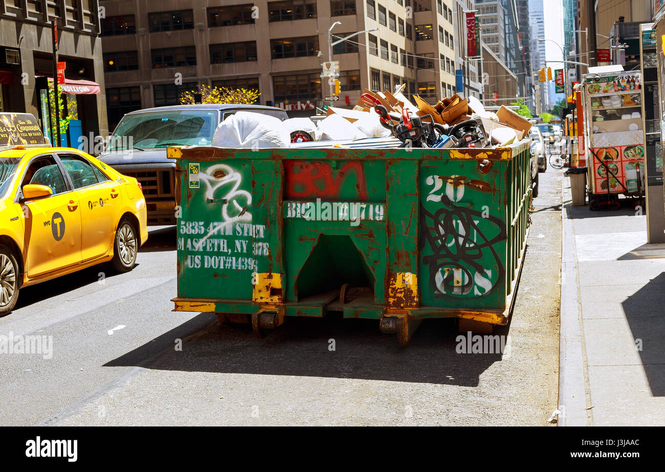 New York City Manhattan Container Over Flowing Dumpsters Being Full