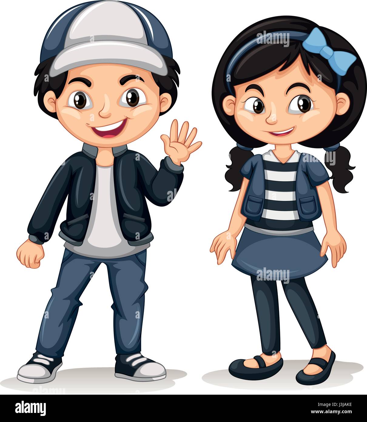 Asian boy and girl waving hello illustration Stock Vector Image & Art ...