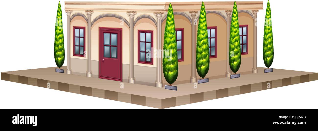 Building with pine trees on the sides illustration Stock Vector Image ...