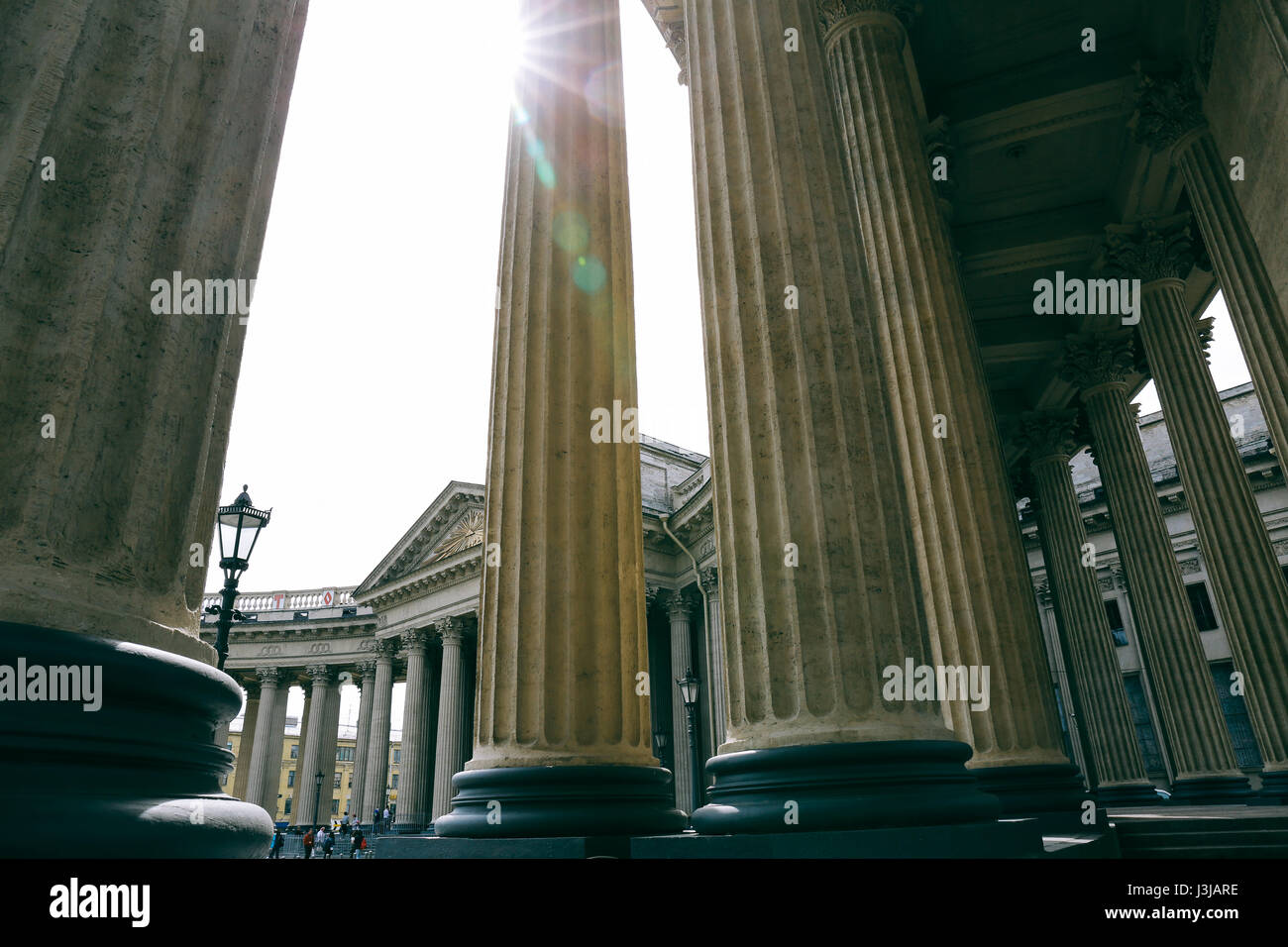 Colonnade of Kazan Cathedral on a sunny day. Dedicated to Our Lady of Kazan, it is one of the ...