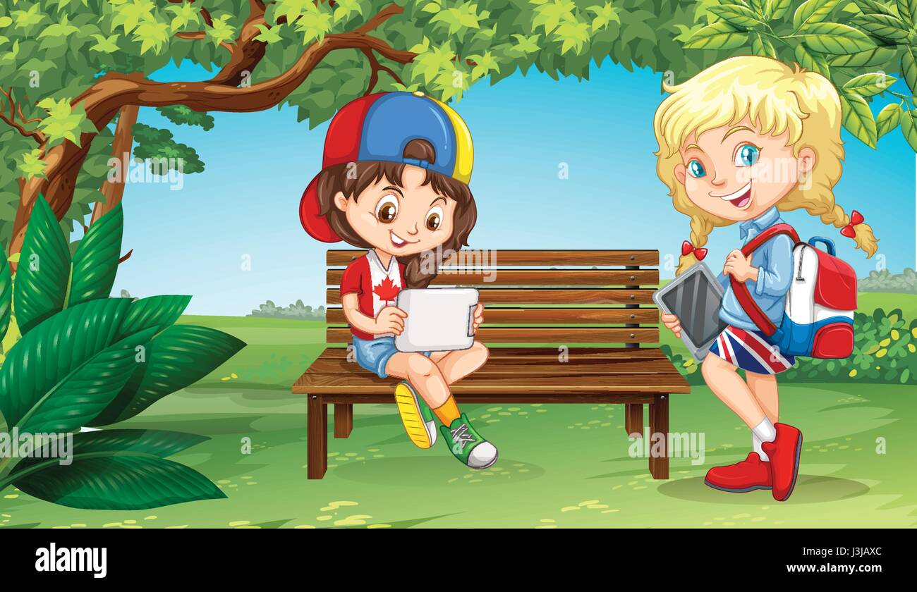 Two Girls Hanging Out In The Park Illustration Stock Vector Image And Art
