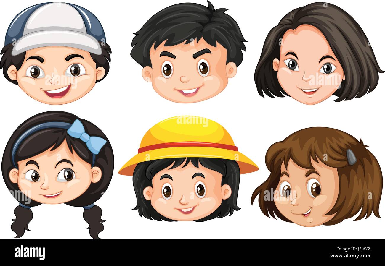 Six different faces of children illustration Stock Vector Image & Art ...