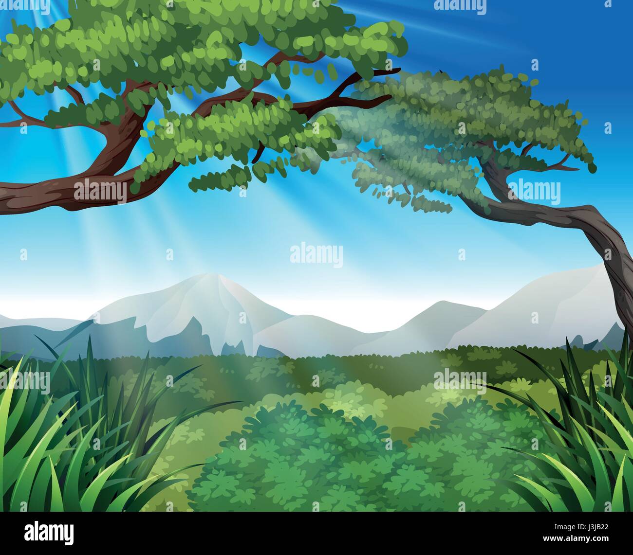 Nature scene with trees on mountains illustration Stock Vector Image ...