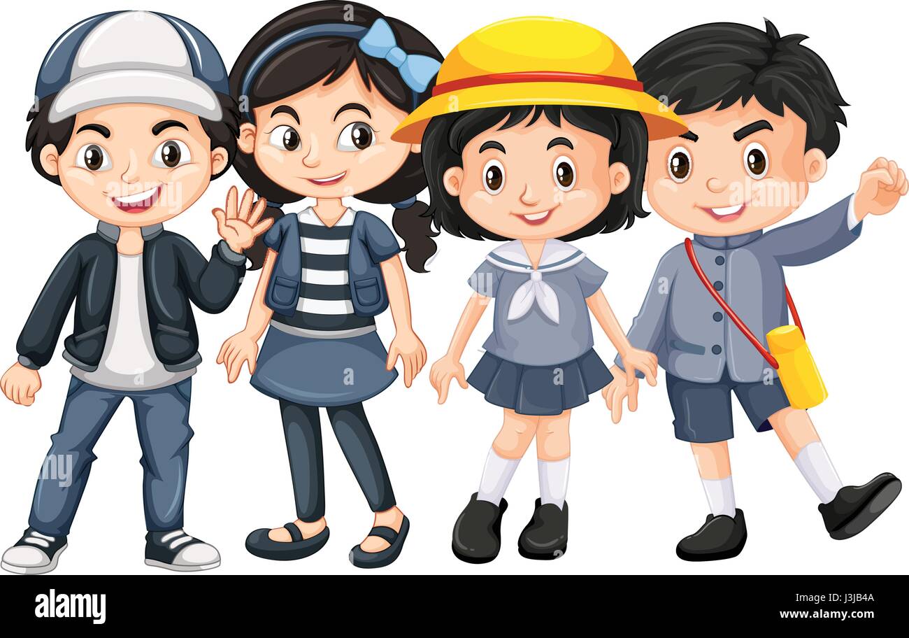 Asian kids with happy face illustration Stock Vector Image & Art - Alamy