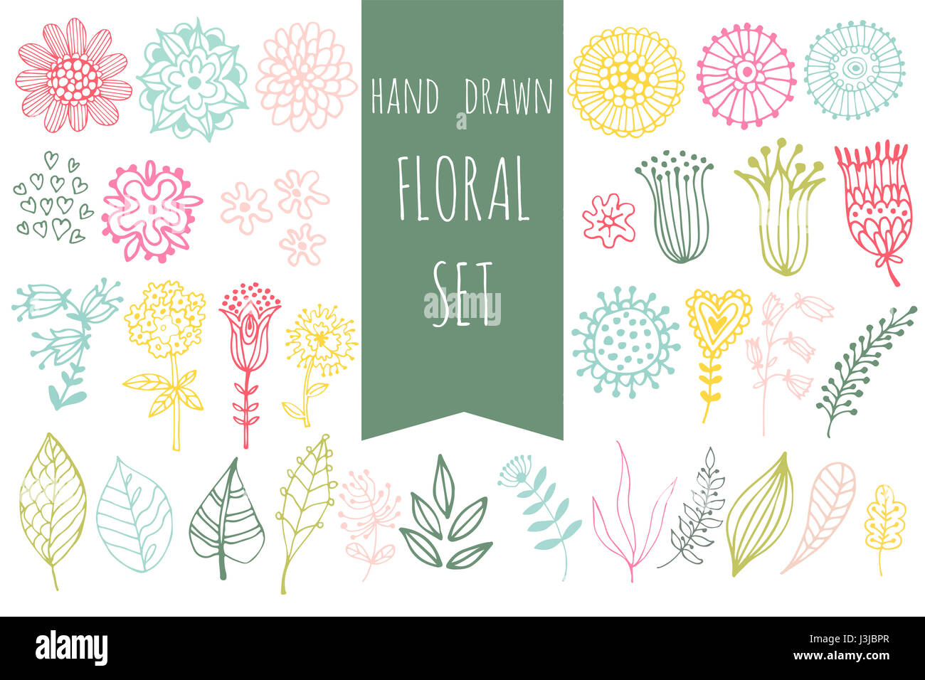 Doodle flower elements design hi-res stock photography and images - Alamy