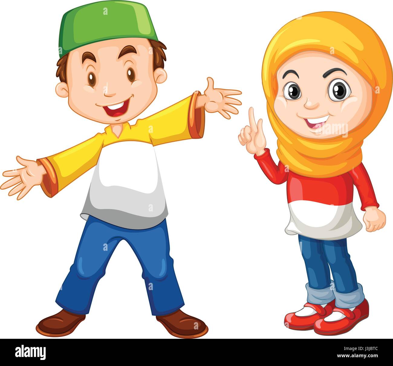 Muslim boy and girl in traditional costume illustration Stock Vector ...
