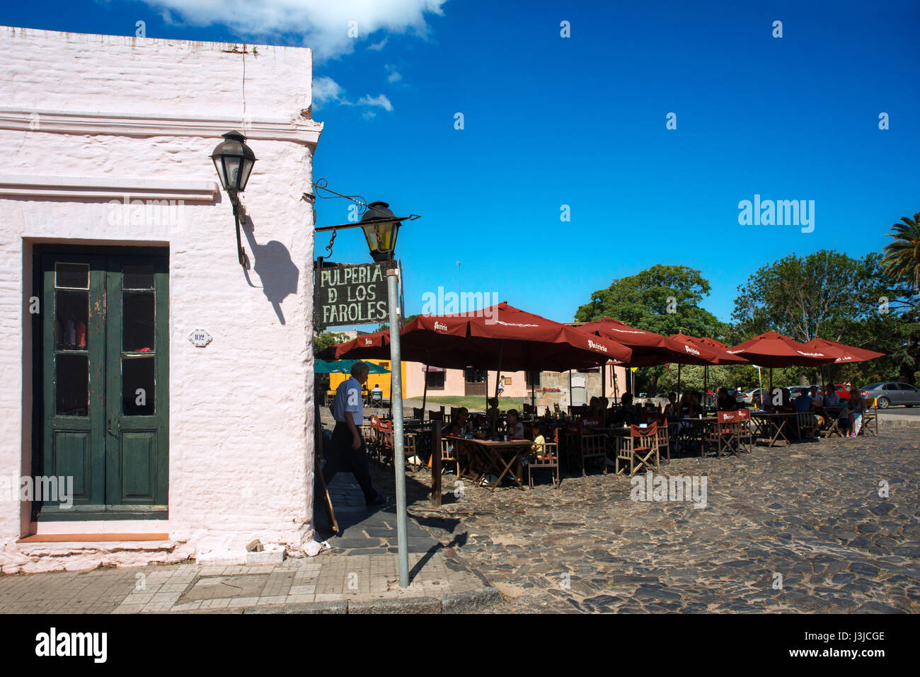 People enjoying lunch at outdoor restaurant historic colonial quarter ...