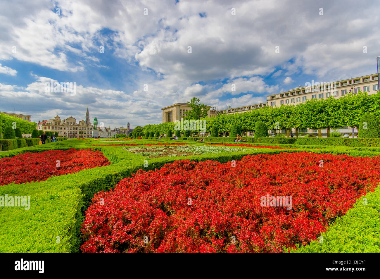 BRUSSELS, BELGIUM - 11 AUGUST, 2015: Beautiful red and green flower bed ...