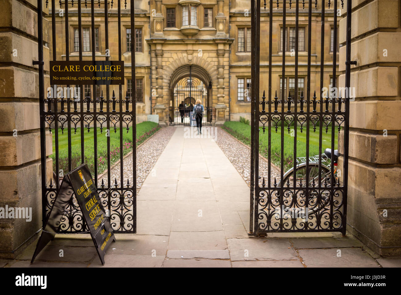 The University city of Cambridge in England with gates to Clare College ...