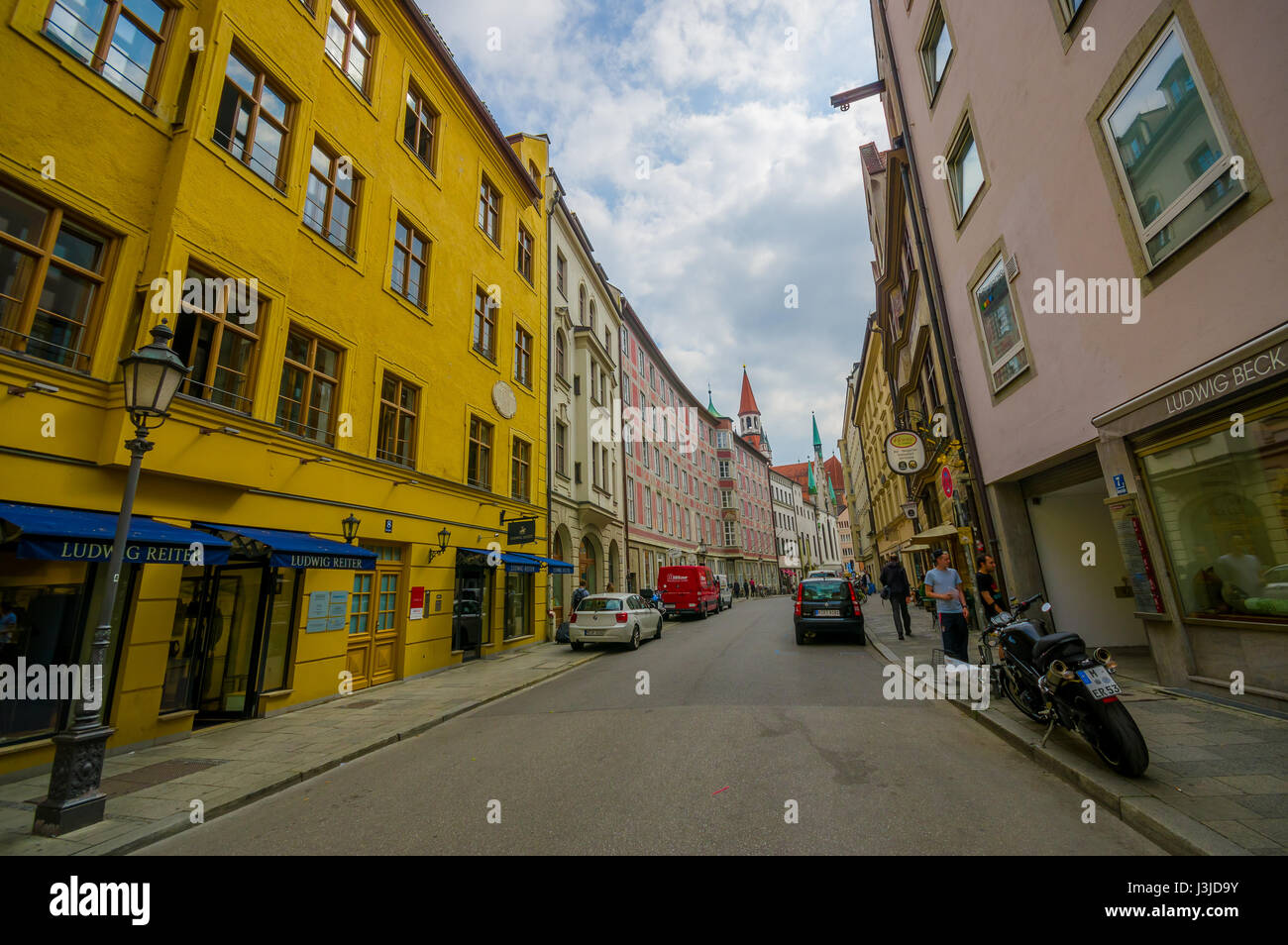 Munich, Germany - July 30, 2015: Typical charming city street located ...