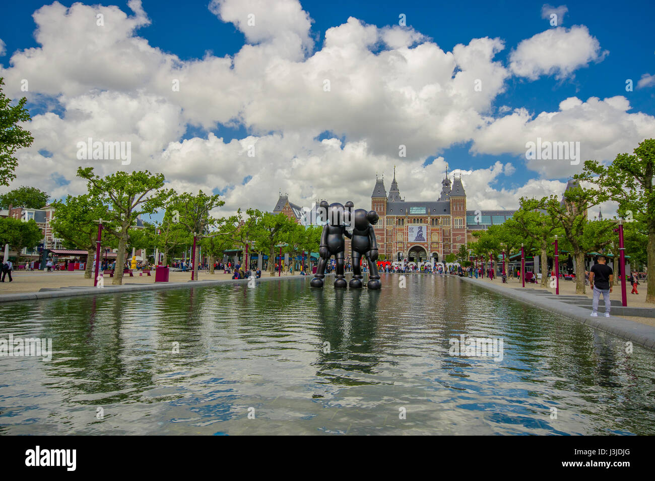 Amsterdam, Netherlands - July 10, 2015: Large water fountain located in ...