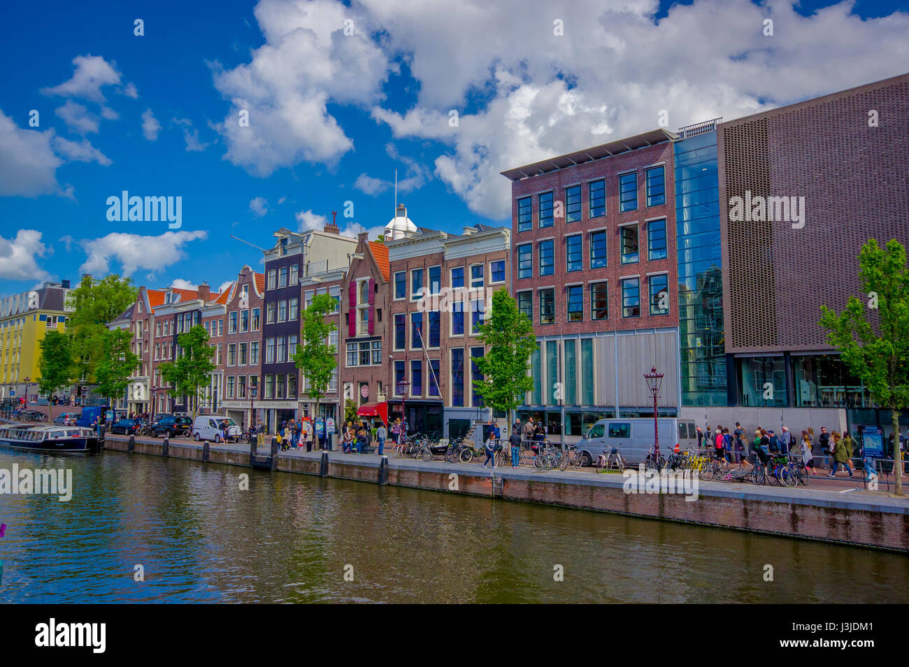 Amsterdam, Netherlands - July 10, 2015: Traditional Dutch city blocks ...