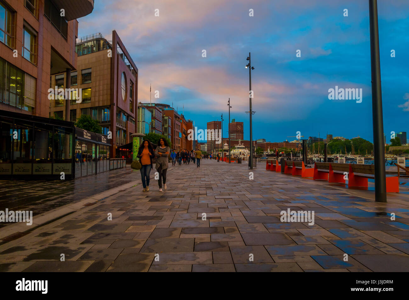 OSLO, NORWAY - 8 JULY, 2015: Popular Aker Brygge main pier during ...