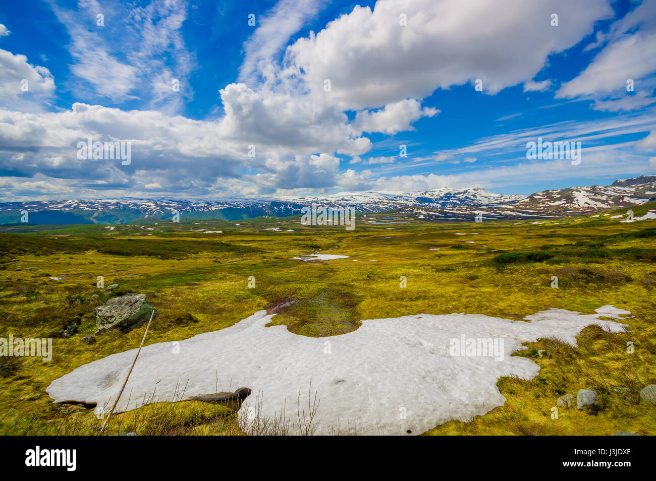 VALDRES, NORWAY - 6 JULY, 2015: Stunning nature on Valdresflya, green ...