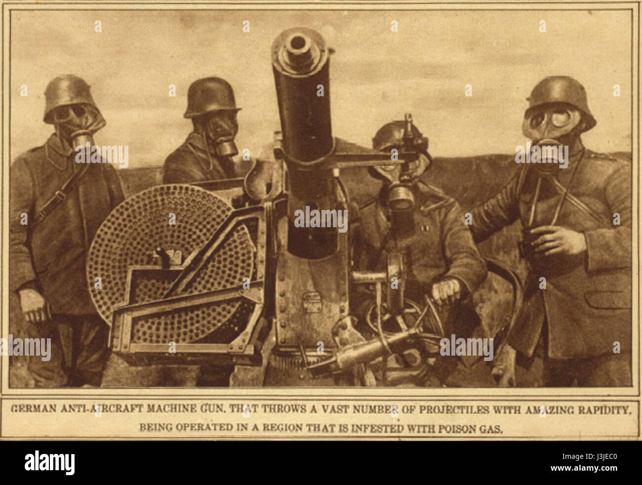A German light anti-aircraft gun crew during World War I, operating a ...