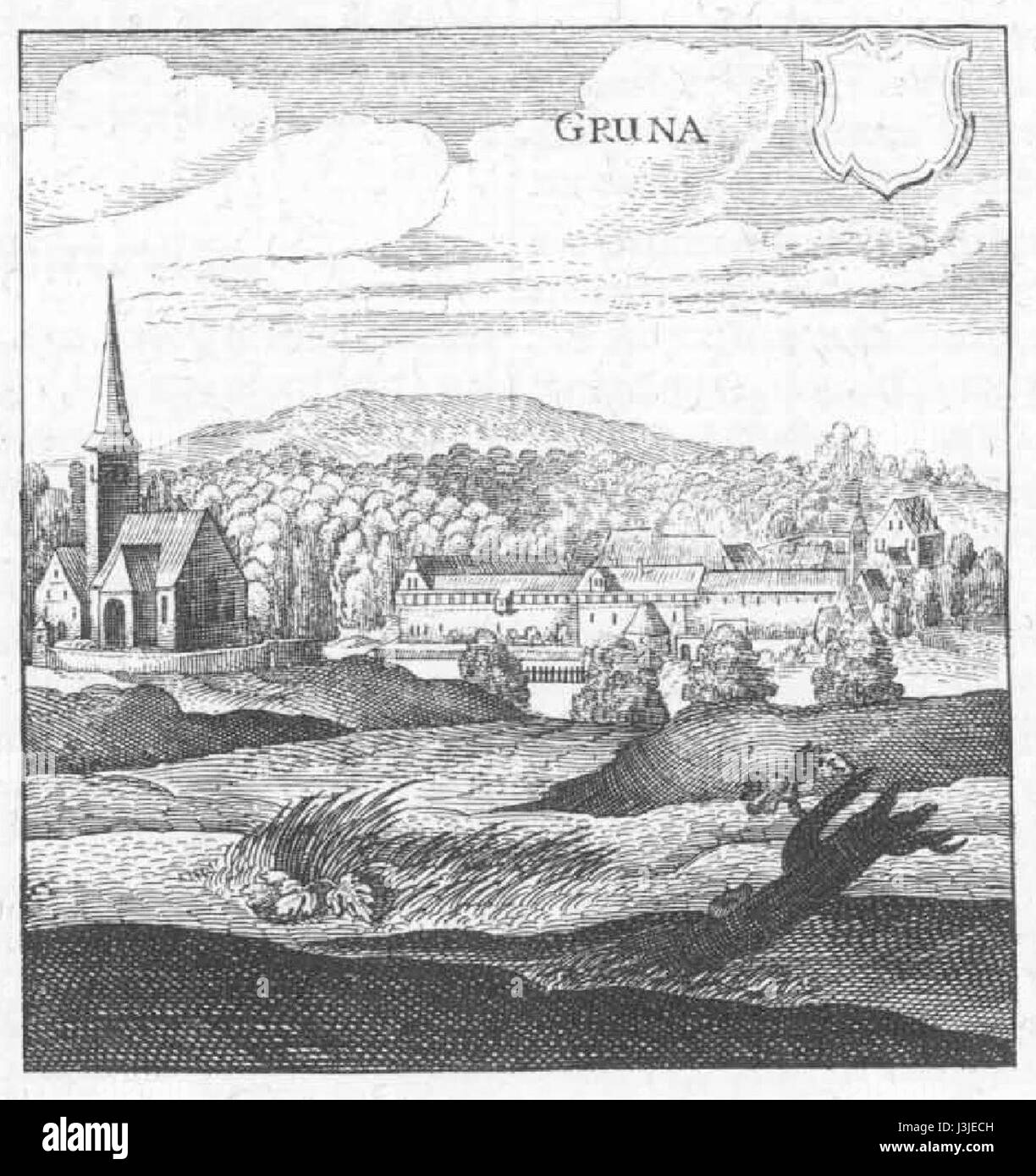 Gruna by Merian is a historical representation of the village of Gruna ...