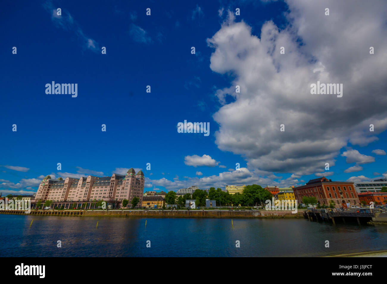 OSLO, NORWAY - 8 JULY, 2015: Beautiful architecture large pink office ...