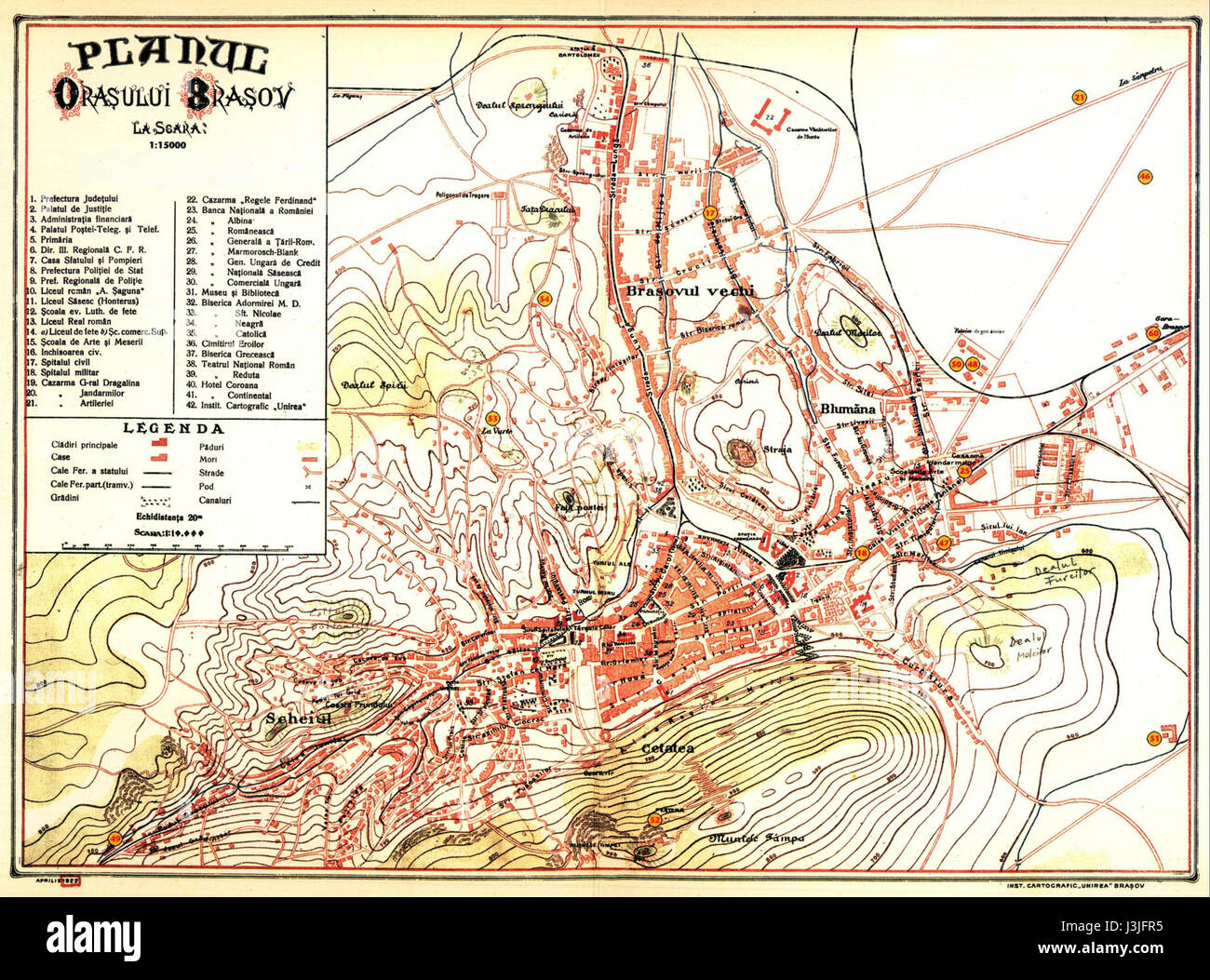 The map 'Harta Brasov' from 1922 depicts the geographical layout and ...