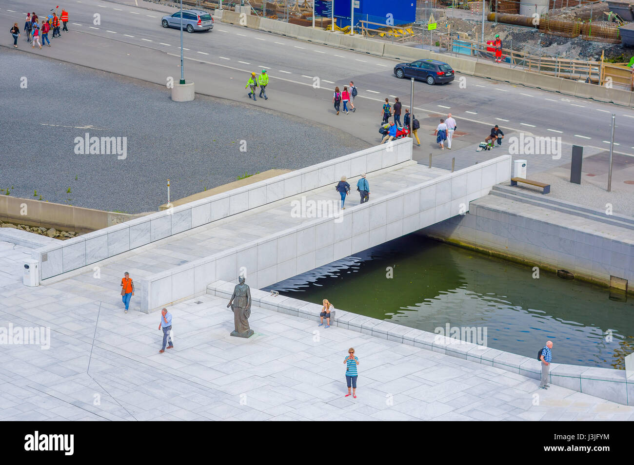 OSLO, NORWAY - 8 JULY, 2015: Pedestrian bridge connecting the opera ...