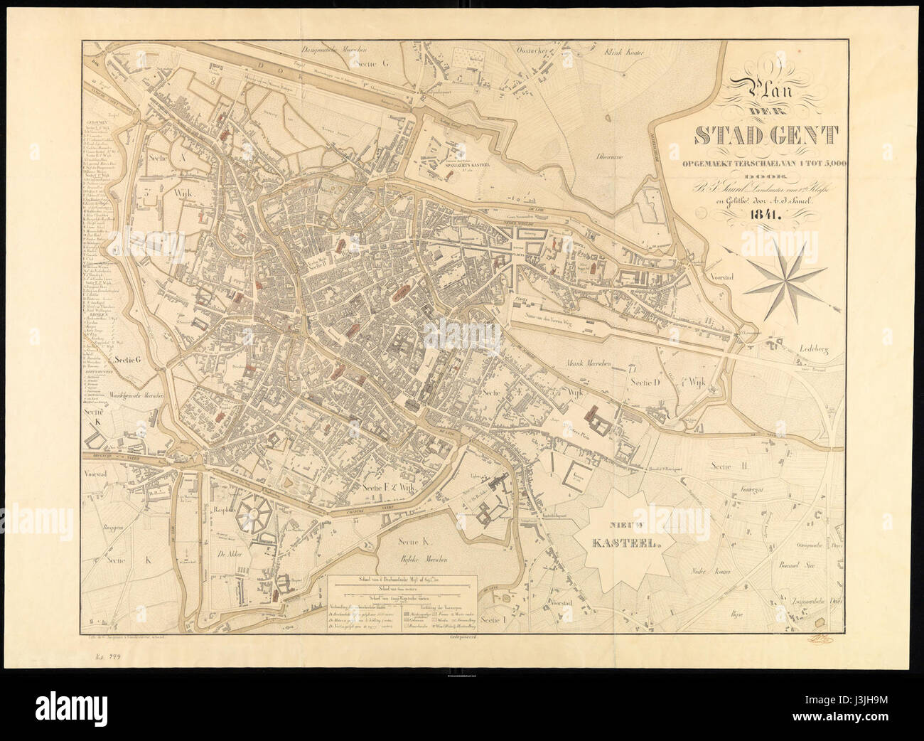 This high-resolution map of Ghent, created by Saurel, provides a ...