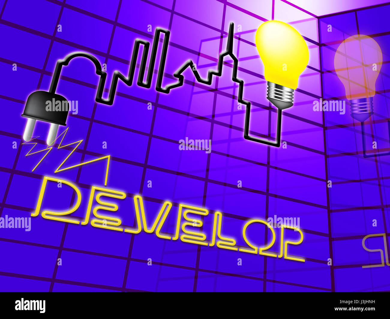 Develop Lightbulb Electric Means Growth Progress 3d Illustration Stock ...