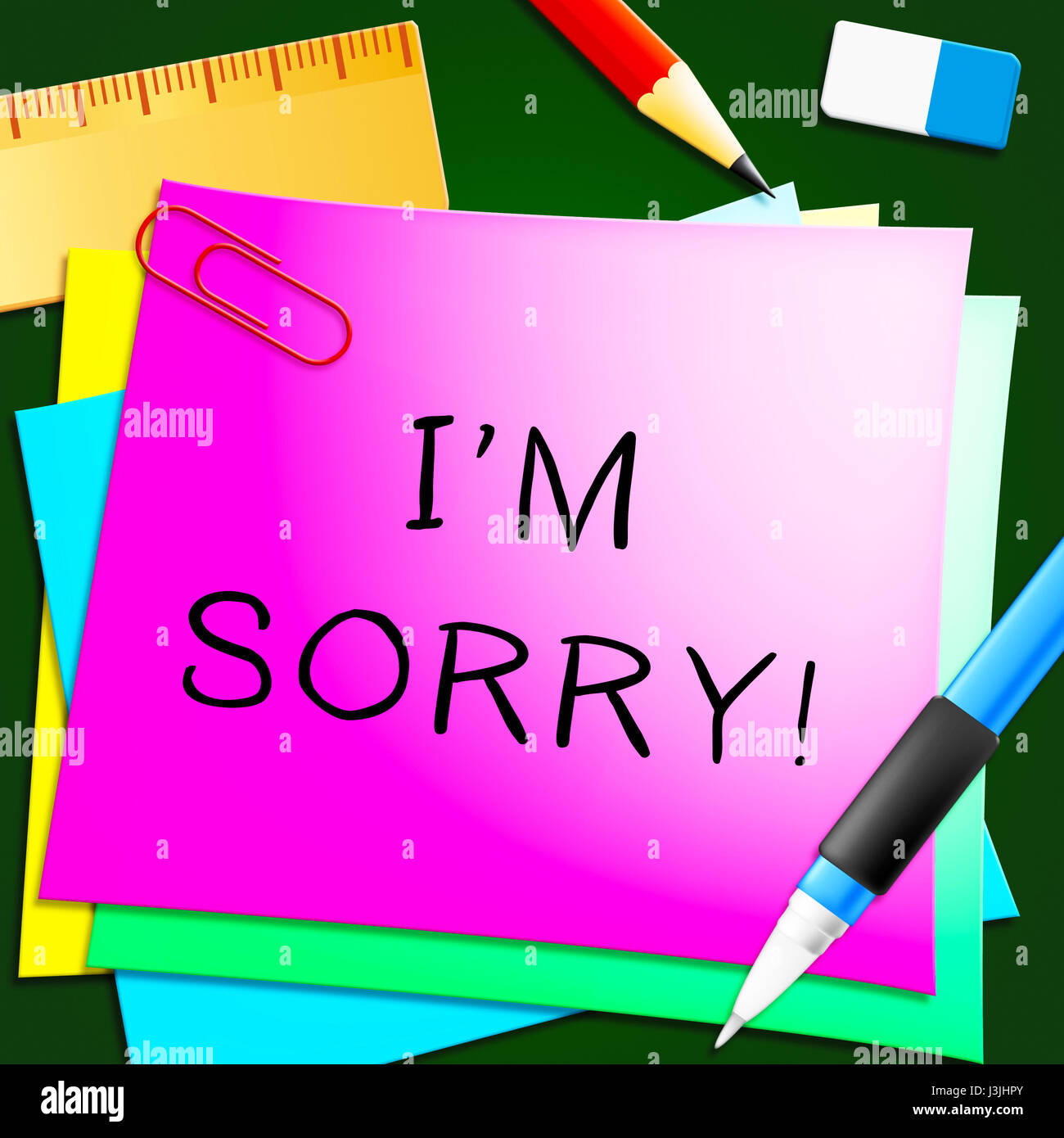 Sorry Note Representing Regret And Apology 3d Illustration Stock Photo ...