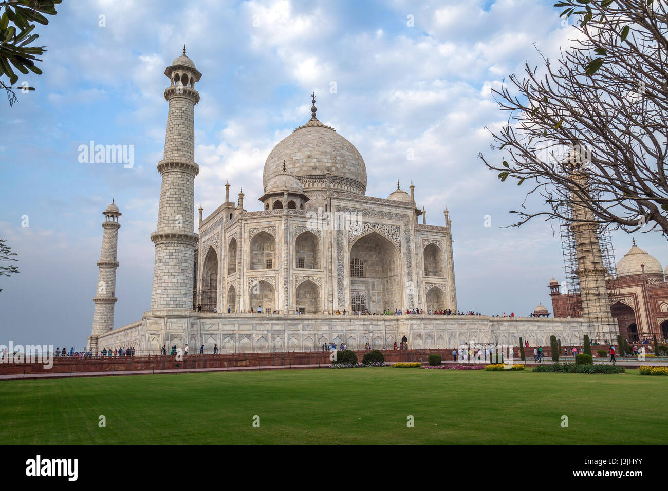 Taj Mahal white marble mausoleum built by emperor Shahjahan bears the ...
