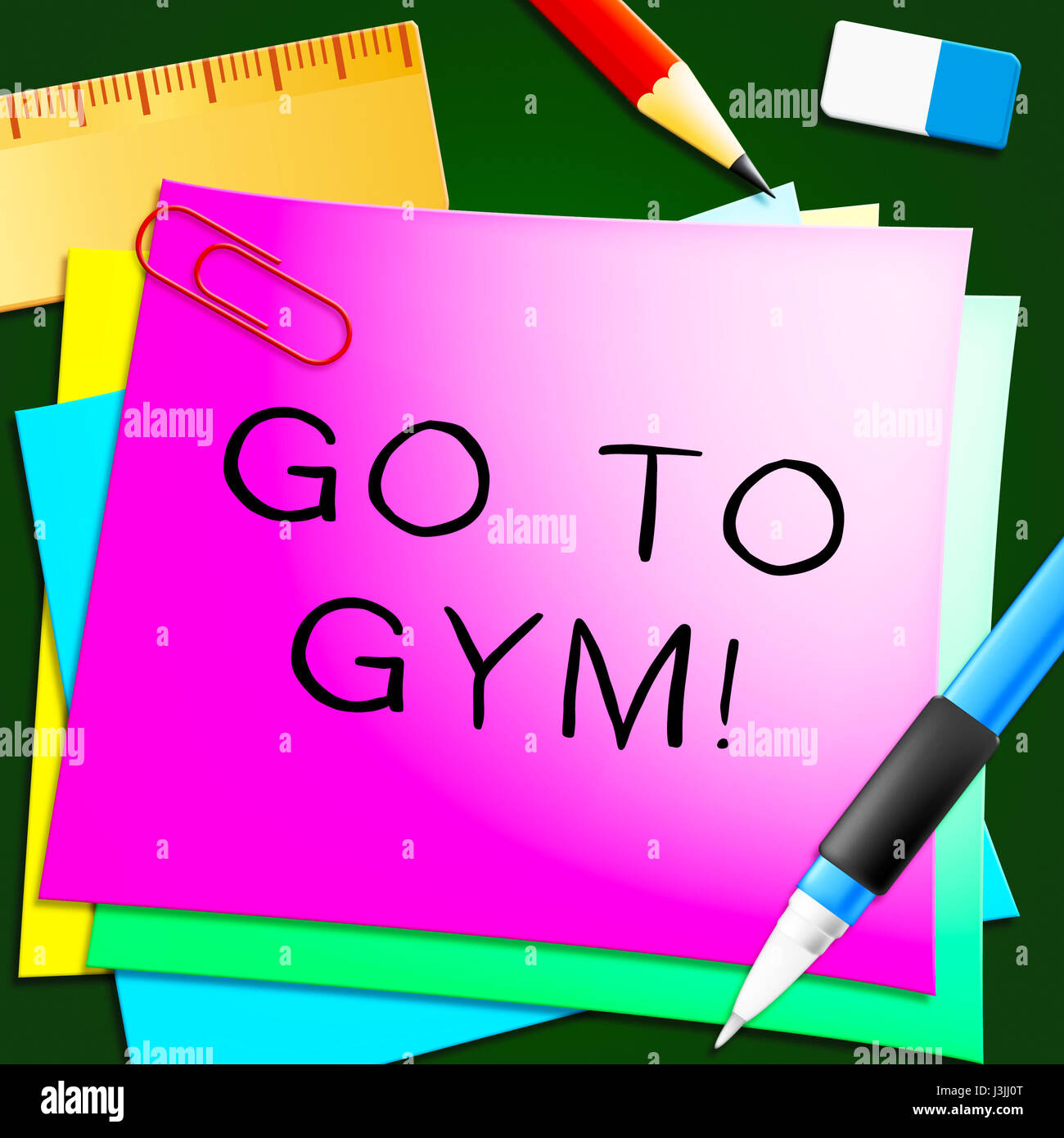 Go To Gym Note Shows Working Out 3d Illustration Stock Photo - Alamy