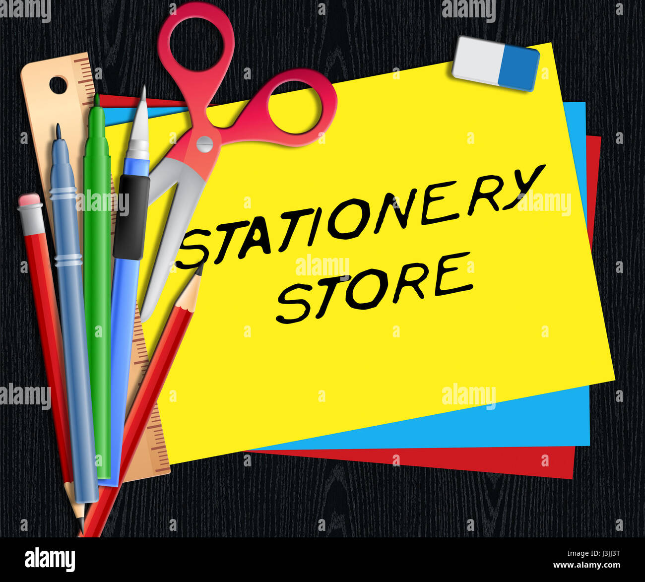 Stationery Store Meaning Office Supplies Shops 3d Illustration Stock Stationery Store Meaning Office Supplies Shops 3d Illustration Stock