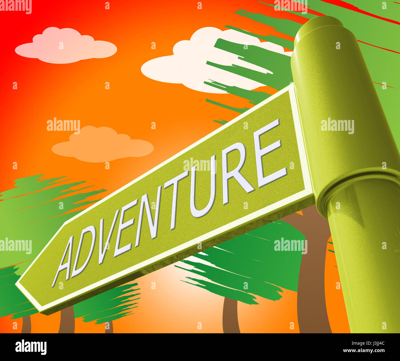 Adventure Road Sign Means Thrilling Activity 3d Illustration Stock ...