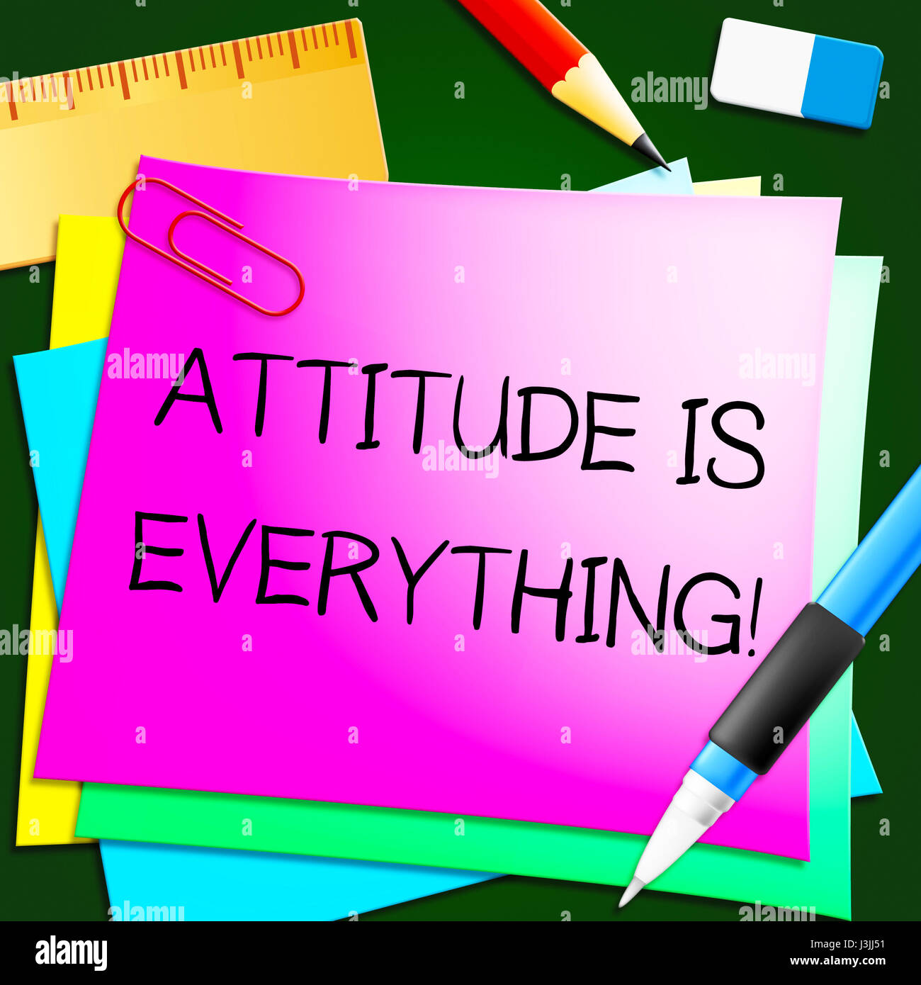 Attitude Is Everything Note Represents Happy Positive 3d Illustration ...
