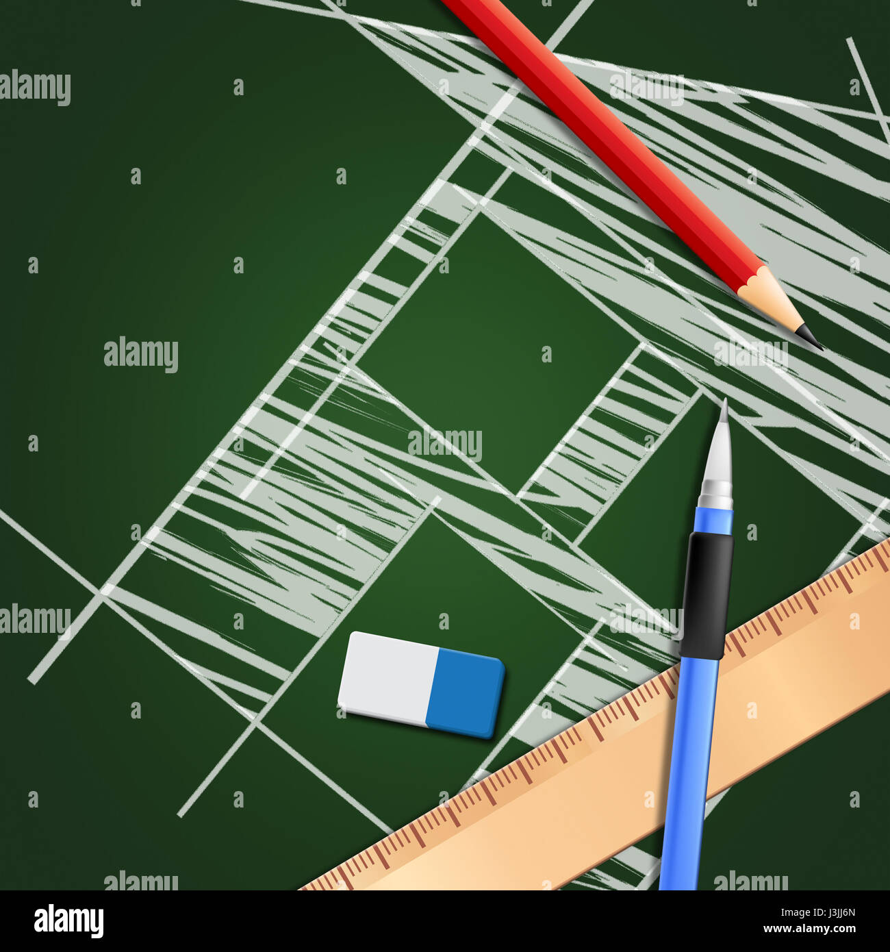 Technical Drawing Showing Design Equipment 3d Illustration Stock Photo ...